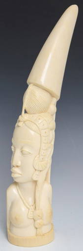 Carved African Ivory Tusk Tribal Female Bust