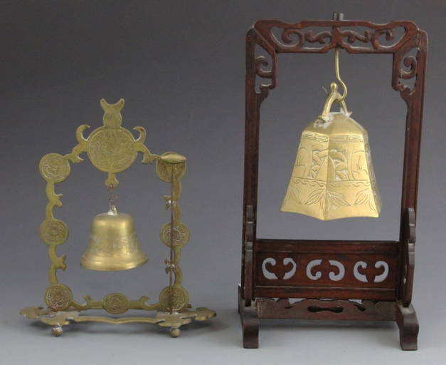 (2) Etched Brass Gongs With Stands