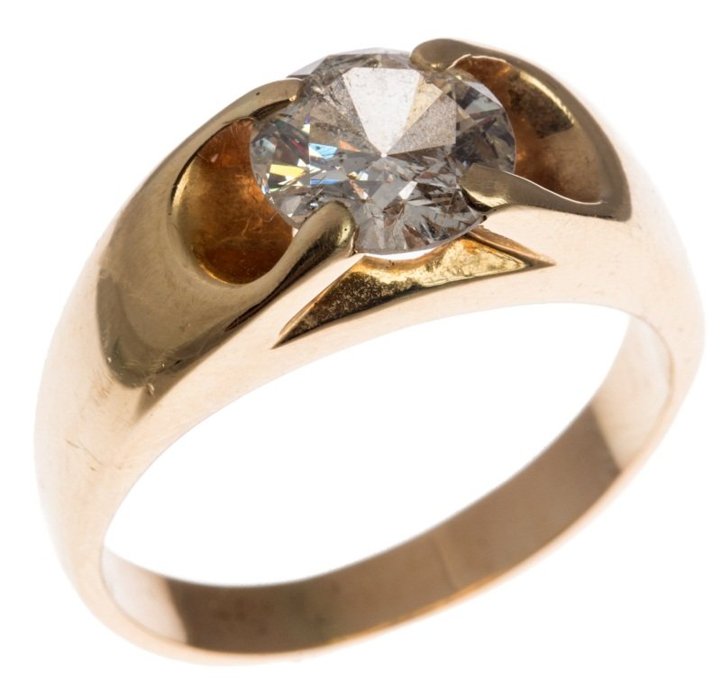MENS 14K GOLD 2.89 CARAT SOLITAIRE DIAMOND RING