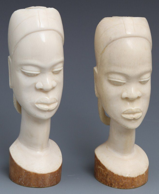 (2) AFRICAN CARVED IVORY FEMALE BUSTS