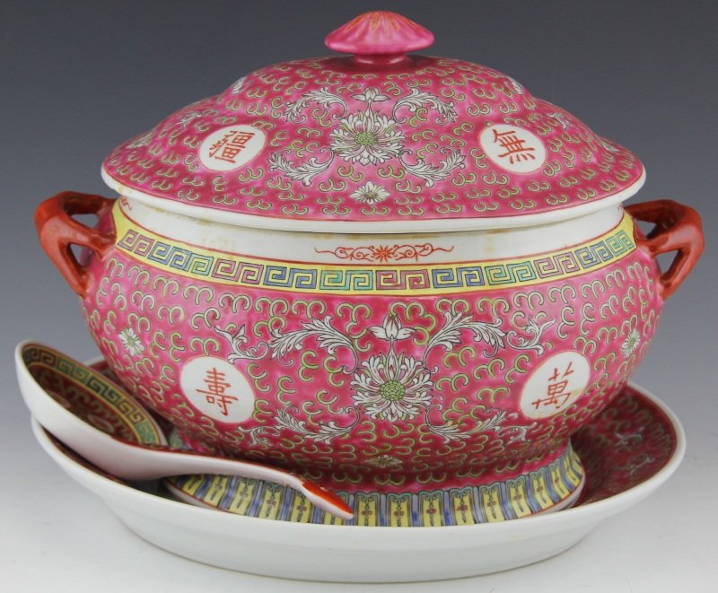 CHINESE PORCELAIN SOUP TUREEN SET JINGEZHEN