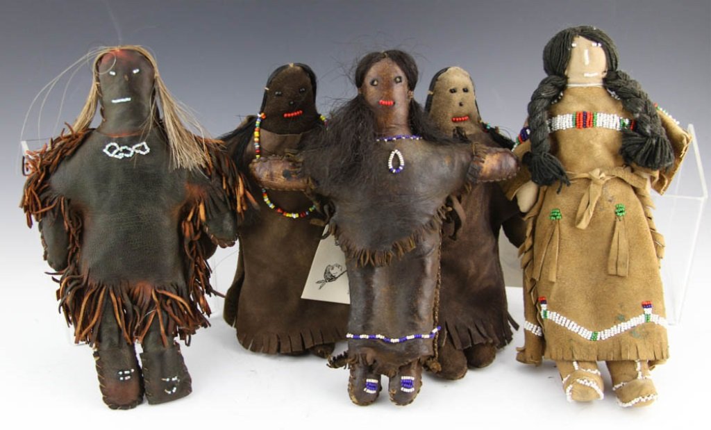 (5) HANDMADE LEATHER NATIVE AMERICAN DOLLS