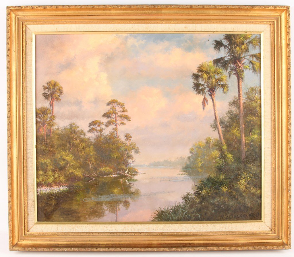ALBERT BACKUS OIL PAINTING - FLORIDA LANDSCAPE