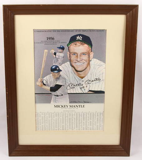Mickey Mantle Framed Stat Card Print Signed