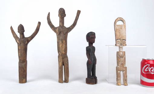 Antique Lot Of 4 Carved Wooden African Figures