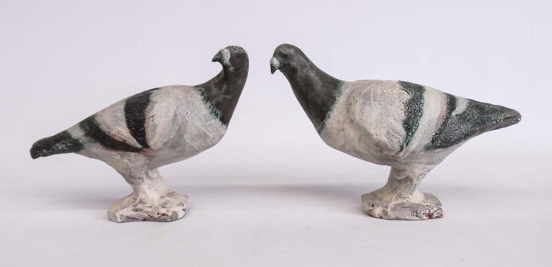 Pair Redware Pottery Birds