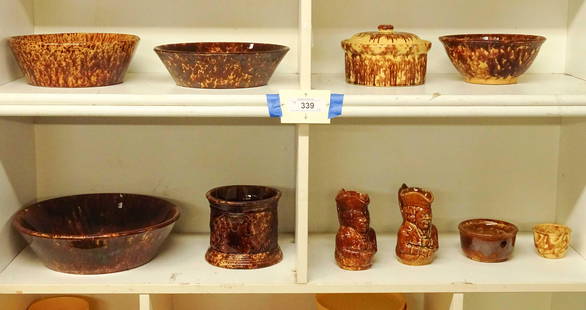 Three Pieces Of Rockingham Glaze Pottery, 19th C