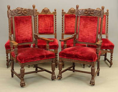 Set Of 6 Carved Oak North Wind Chairs