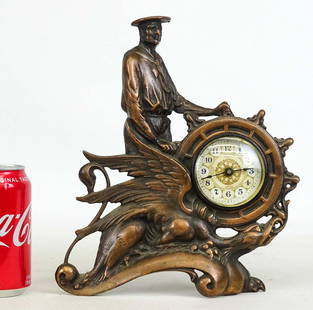 Gilt Metal Spanish American War Clock Cast Iron With
