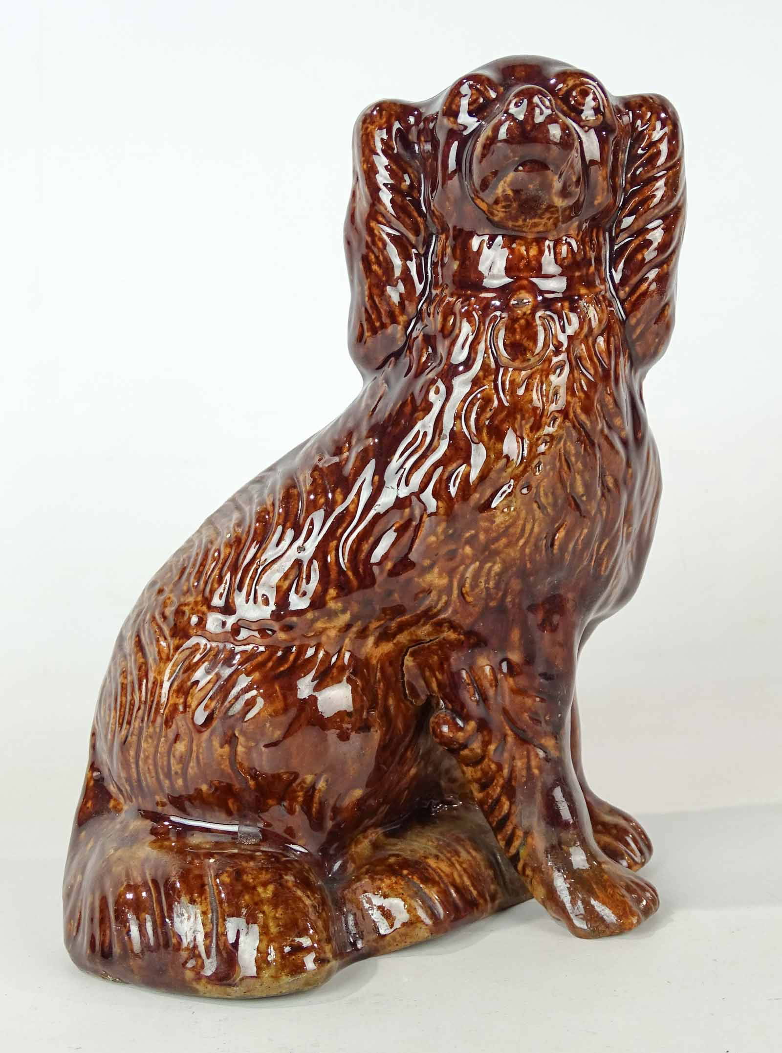 19th C. Rockingham Glaze Spaniel Auction
