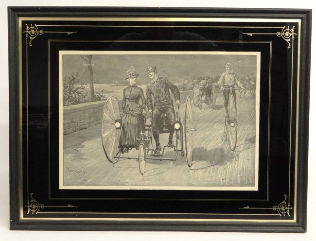19th c. Engraving "Wheeling on Riverside Drive"