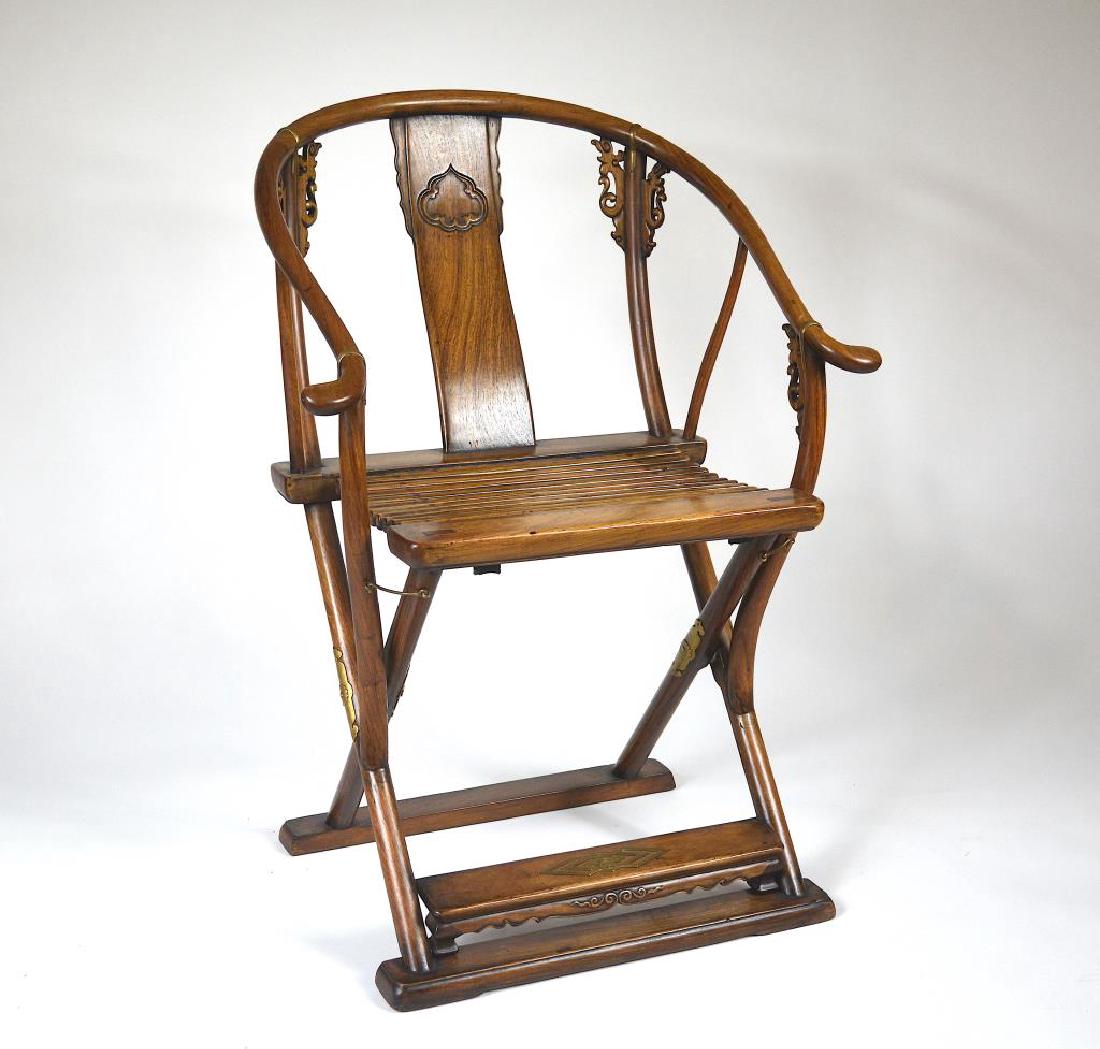 BRASS-MOUNTED HUANGHUALI FOLDING JIAOYI CHAIR