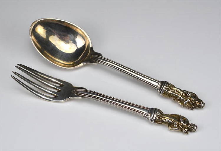 German Silver Apostle Spoon And Fork Marked Fasel