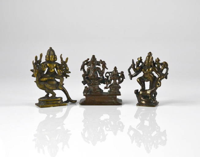 Three Indian Hindu Deity Bronze Figure Statues