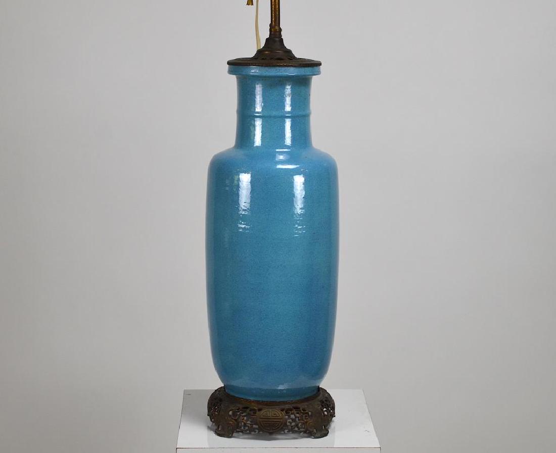 Chinese Robin's Egg Glazed Rouleau Vase As Lamp