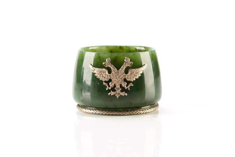 Russian Nephrite & Silver Open Salt