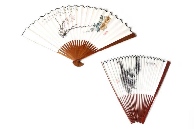Two Chinese Fans With Lanting Xu Calligraphy