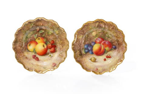 Two Royal Worcester Hand Painted Porcelain Plates