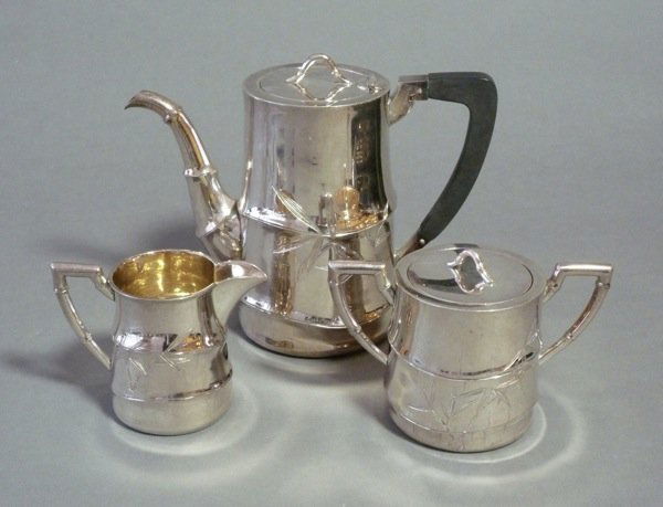 1096: ASAHI SHOTEN JAPANESE SILVER BAMBOO TEA SET