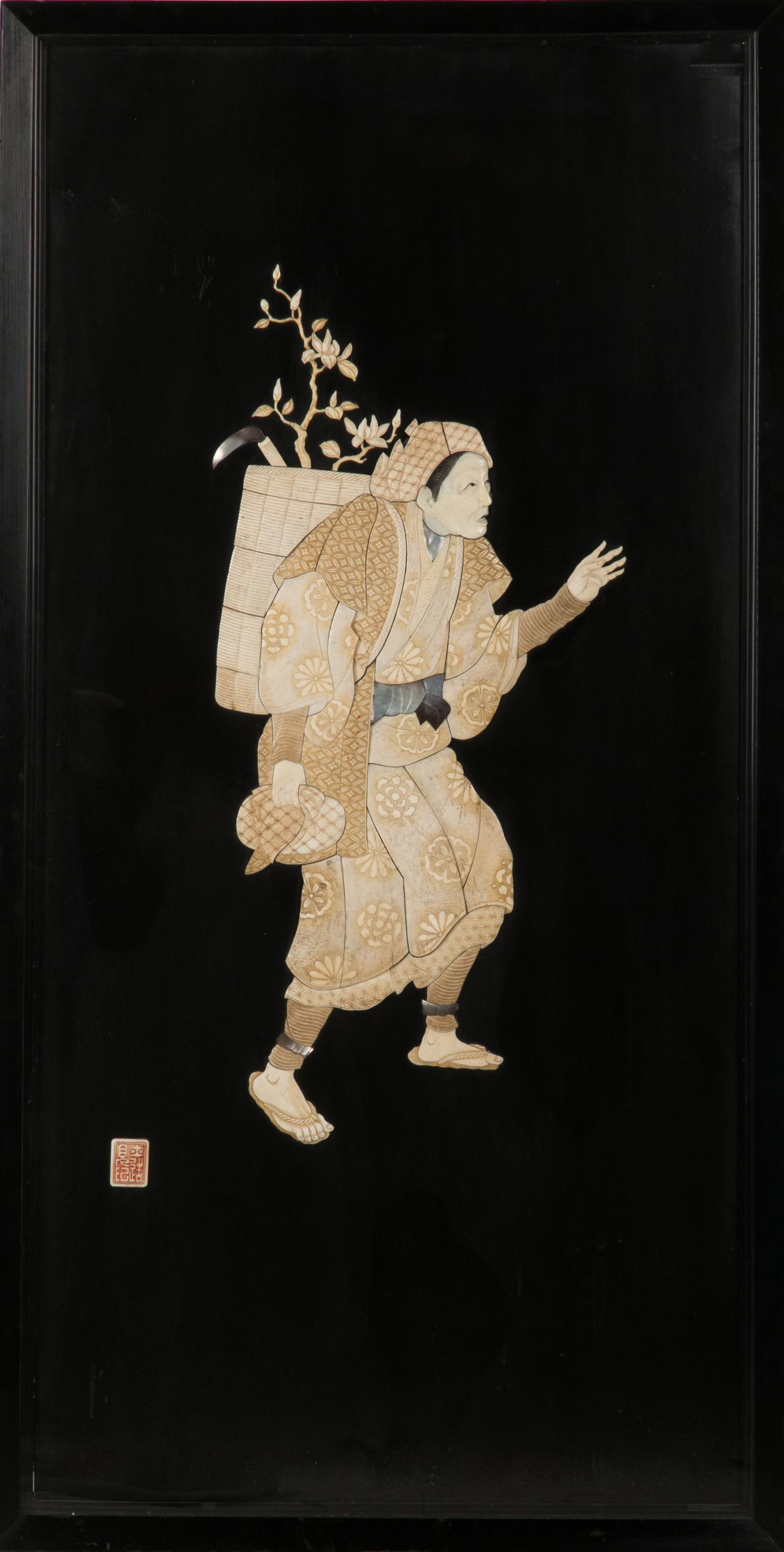 Japanese Lacquer Panel With Natural Inlay