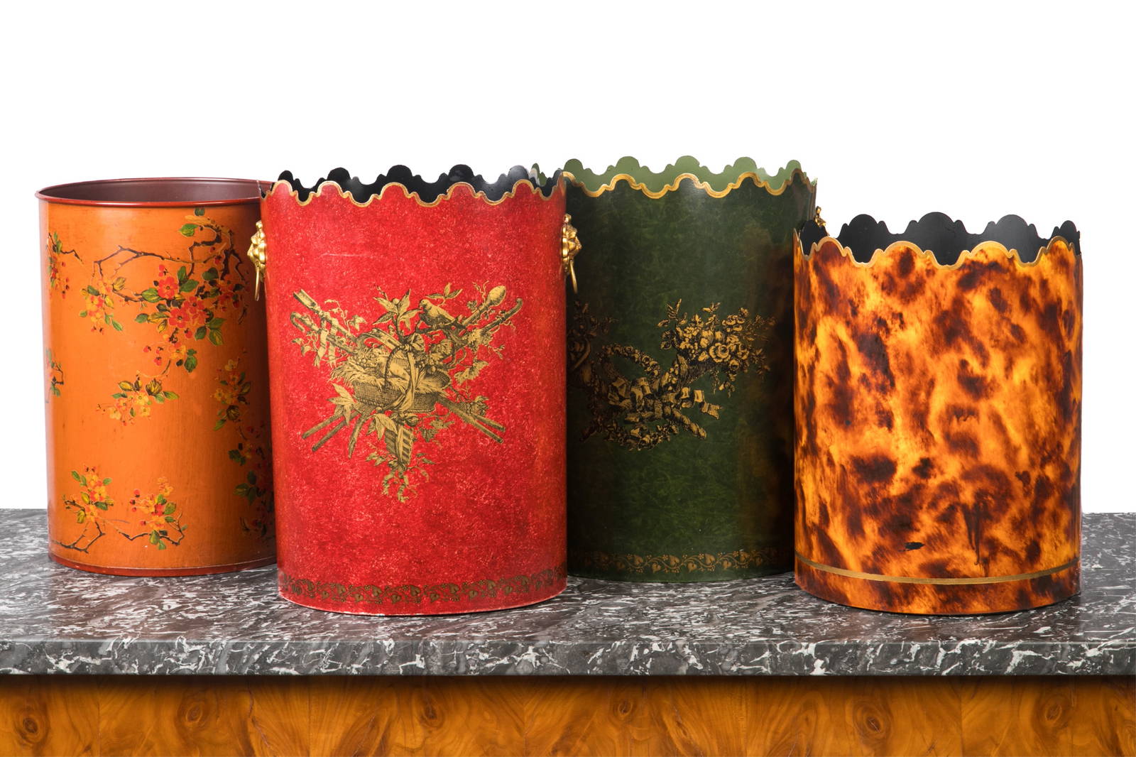 Four Italian Metal Toleware Waste Bins Auction