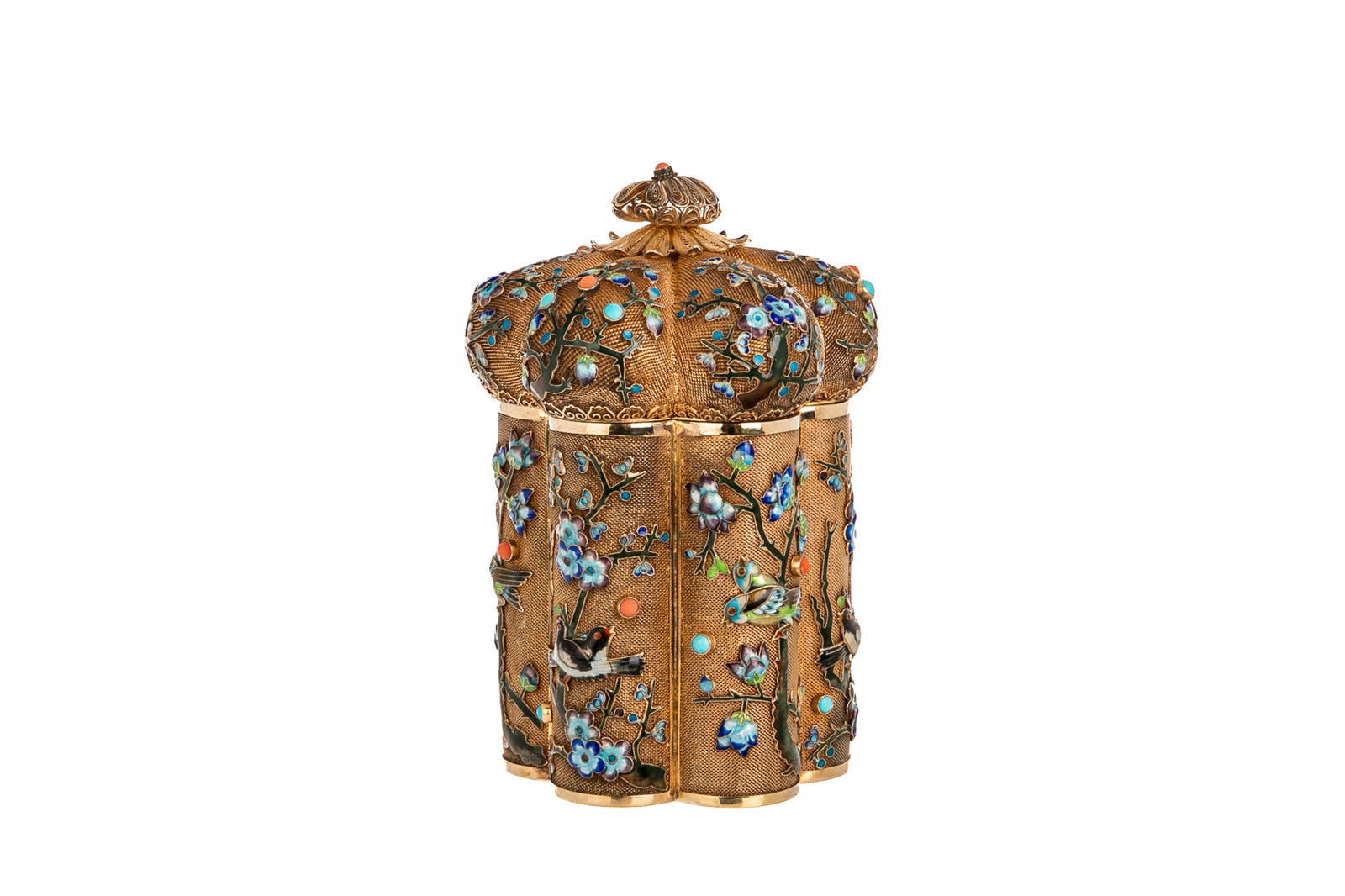 Chinese Export Silver Filigree & Enamel Tea Caddy Auction