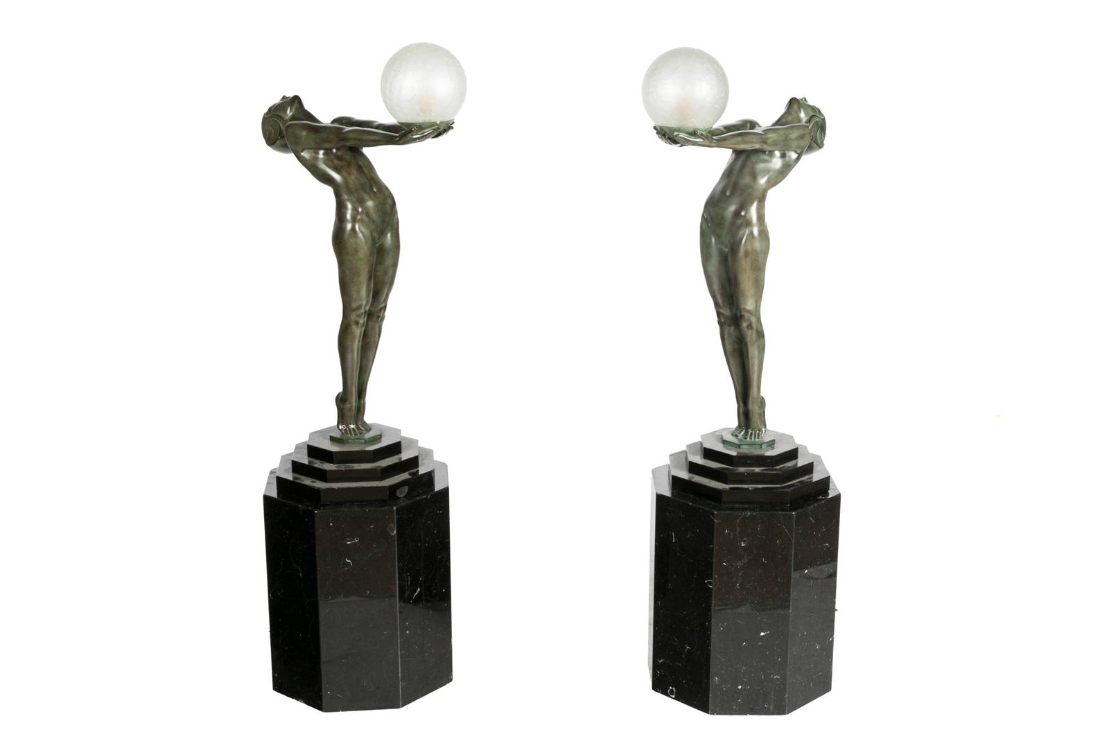 Pair Of Art Deco Max Le Verrier Figural Lamps Auction
