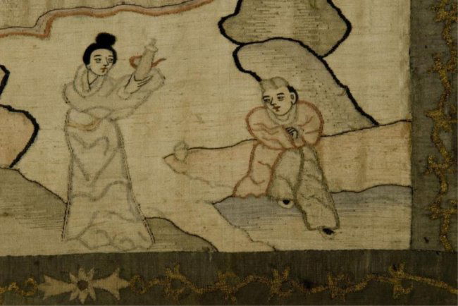 TWO CHINESE SILK KESI PANELS OF NIULANG & ZHINU : Lot 2059