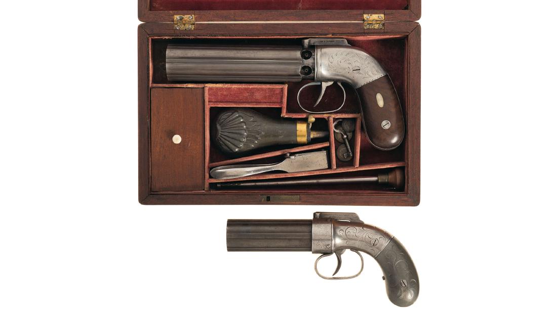 Two Engraved Ethan Allen Patent Percussion Pepperboxes