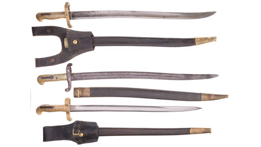 Three Antique American Bayonets With Sheaths