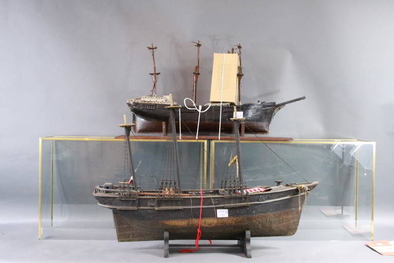 Pair Of Antique Barque Ship Models