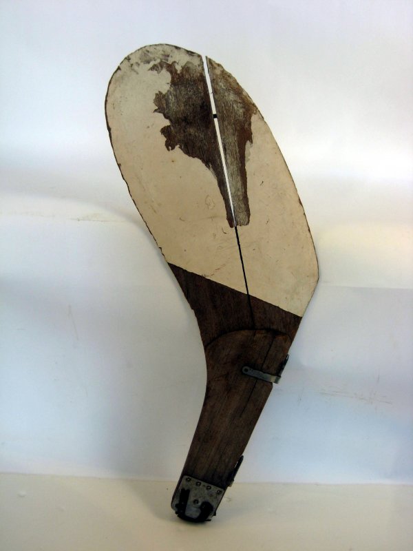 1321: Large wood boat rudder.