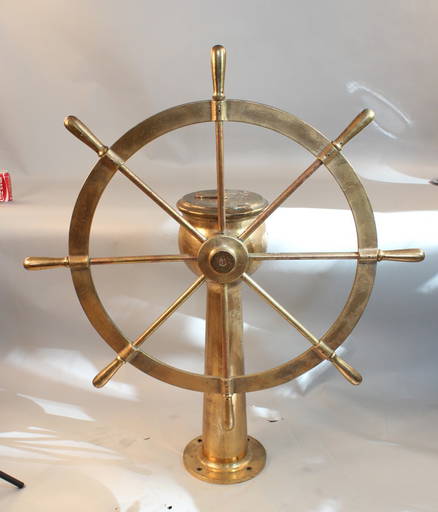 Solid Brass Ship's Wheel On Stand