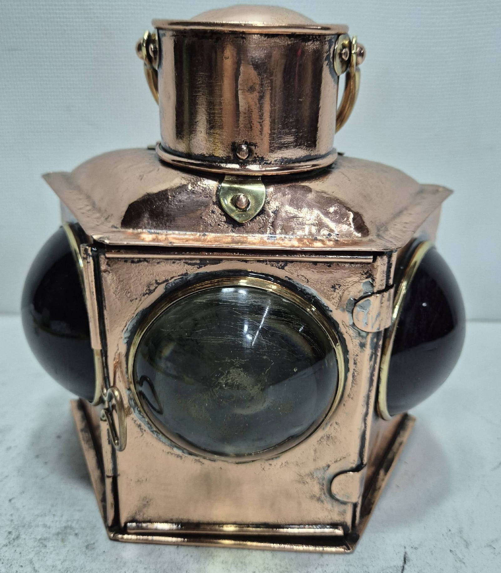 Copper Boat Lantern With Three Bullseye Lenses Auction