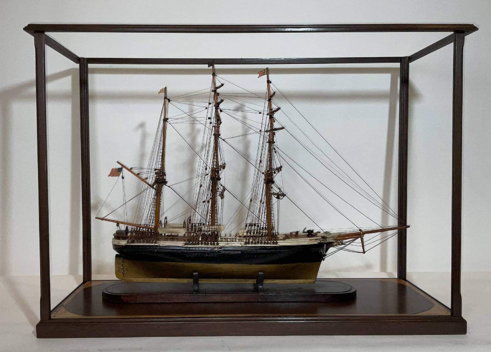 Antique Ship Model Of An American Bark Ship In Display Case Auction