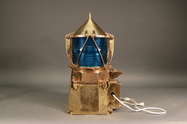 Solid Brass Marine Beacon Cobalt Lens