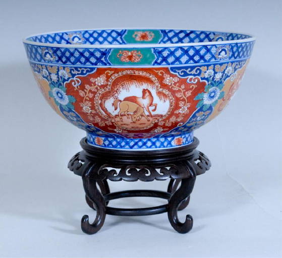 Chinese Porcelain Punch Bowl On Stand