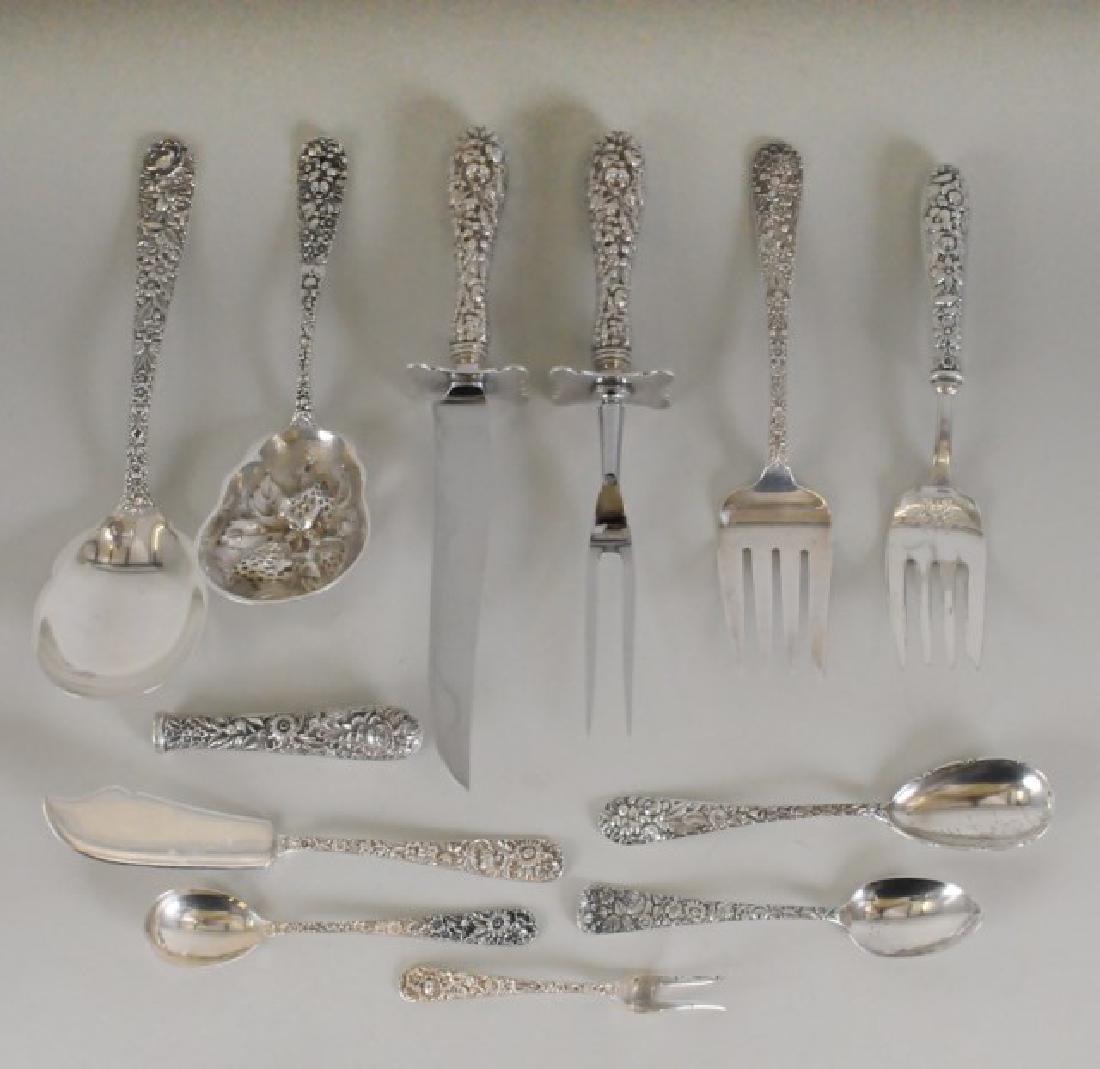 12 Pieces Sterling Repousse Flatware