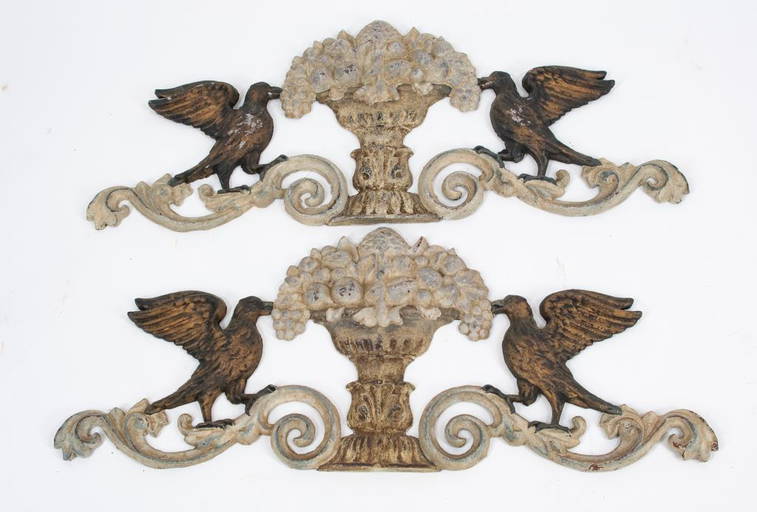 Pr. Of Painted Cast Iron Garden Wall Plaques