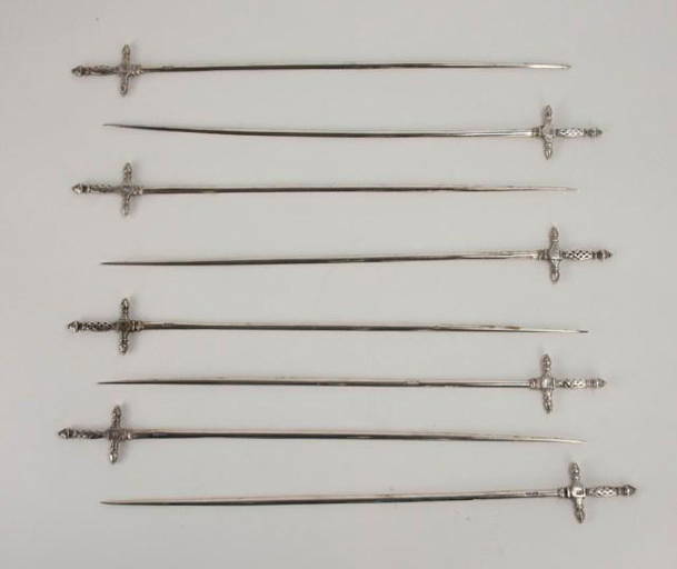 Set Of Eight Egyptian .800 Silver Skewers