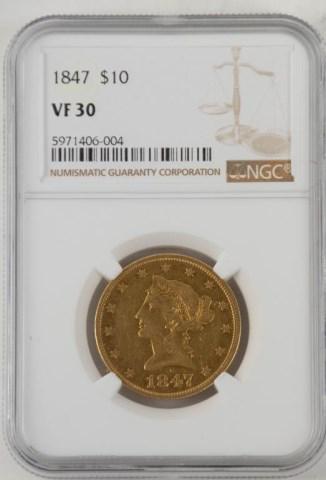 1847 $10 Liberty Head Eagle Gold Coin