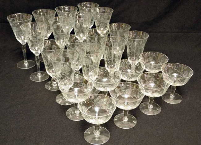 60: Set of Etched Crystal Stemware