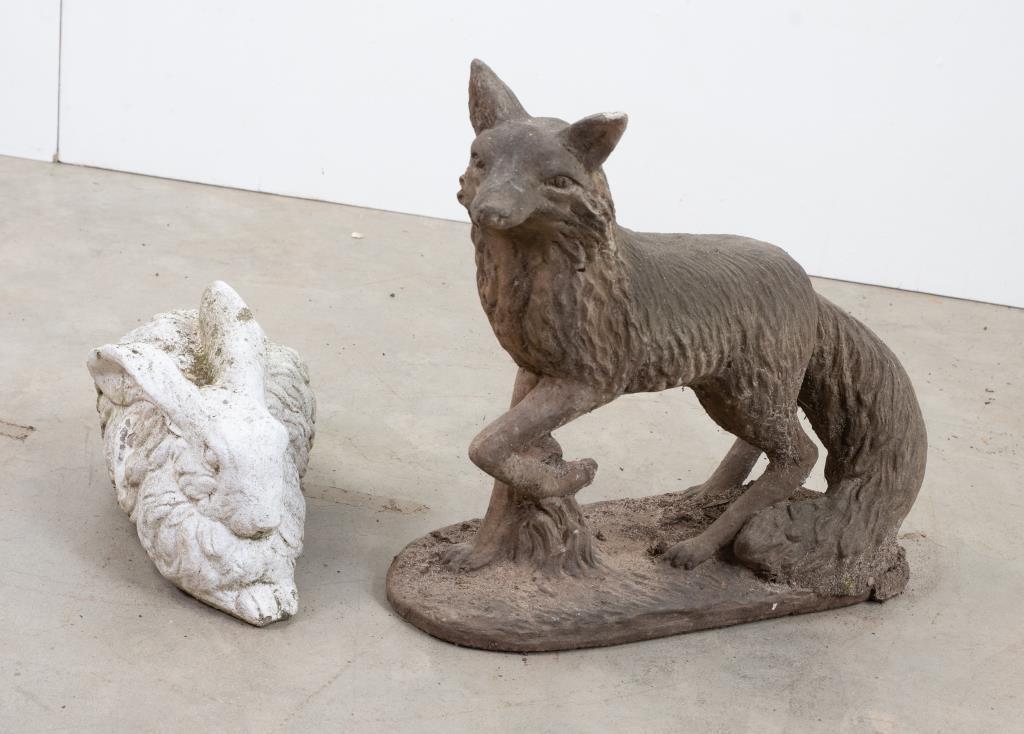 Concrete Fox & Rabbit Garden Sculptures Auction