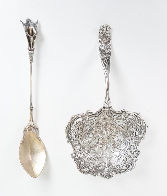 Whiting Sterling Calla Lily & Pierced Servers Auction