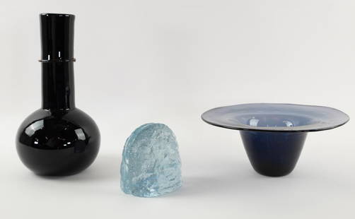 Large Blenko Zeller Blue Glass Vase With Pinched B