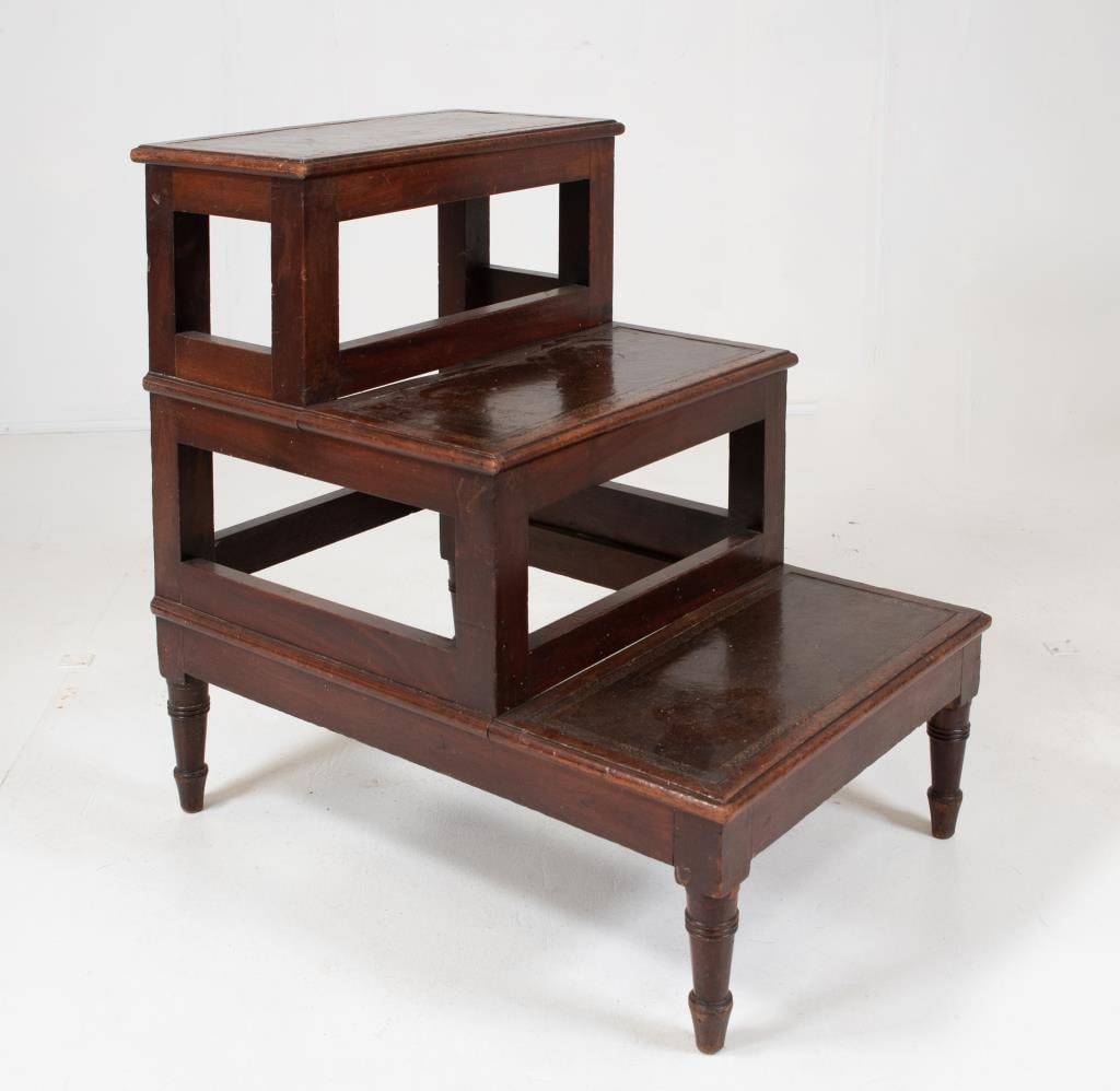 Edwardian Mahogany & Tooled Leather Bed Steps Auction