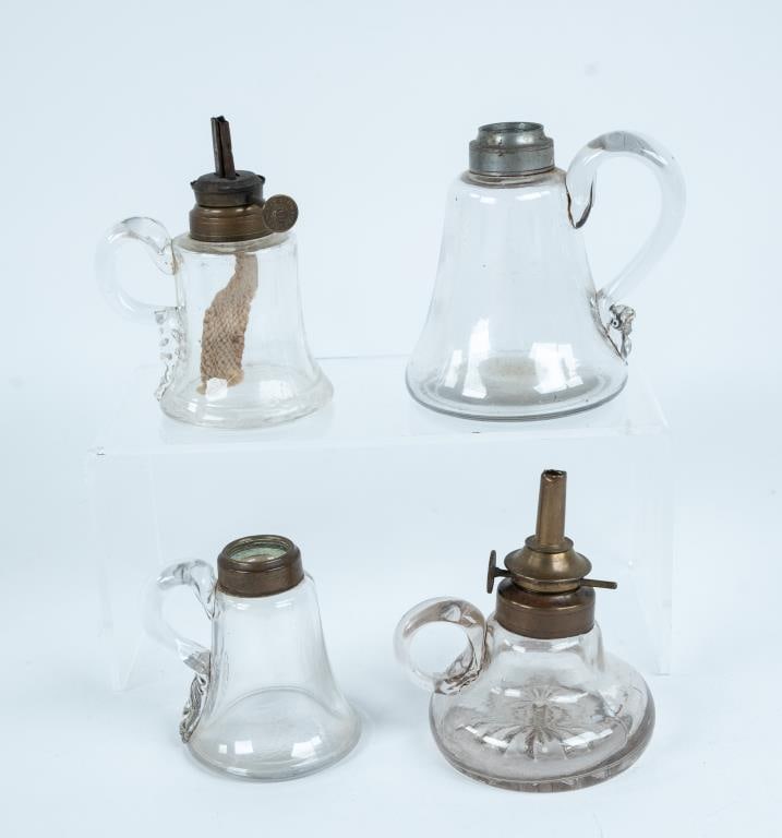 Four Early Whale Oil / Fluid Finger Lamps Auction