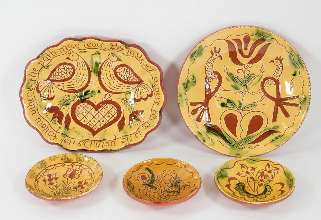 Five Breininger Pottery Redware Items Auction