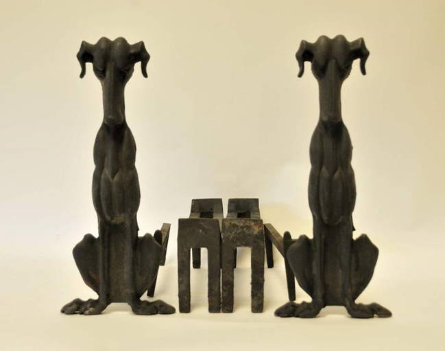 Pr. Cast Iron Dog Figural Andirons