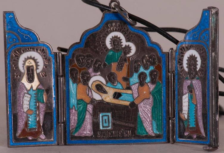 Russian Silver Enamel Icon Triptych